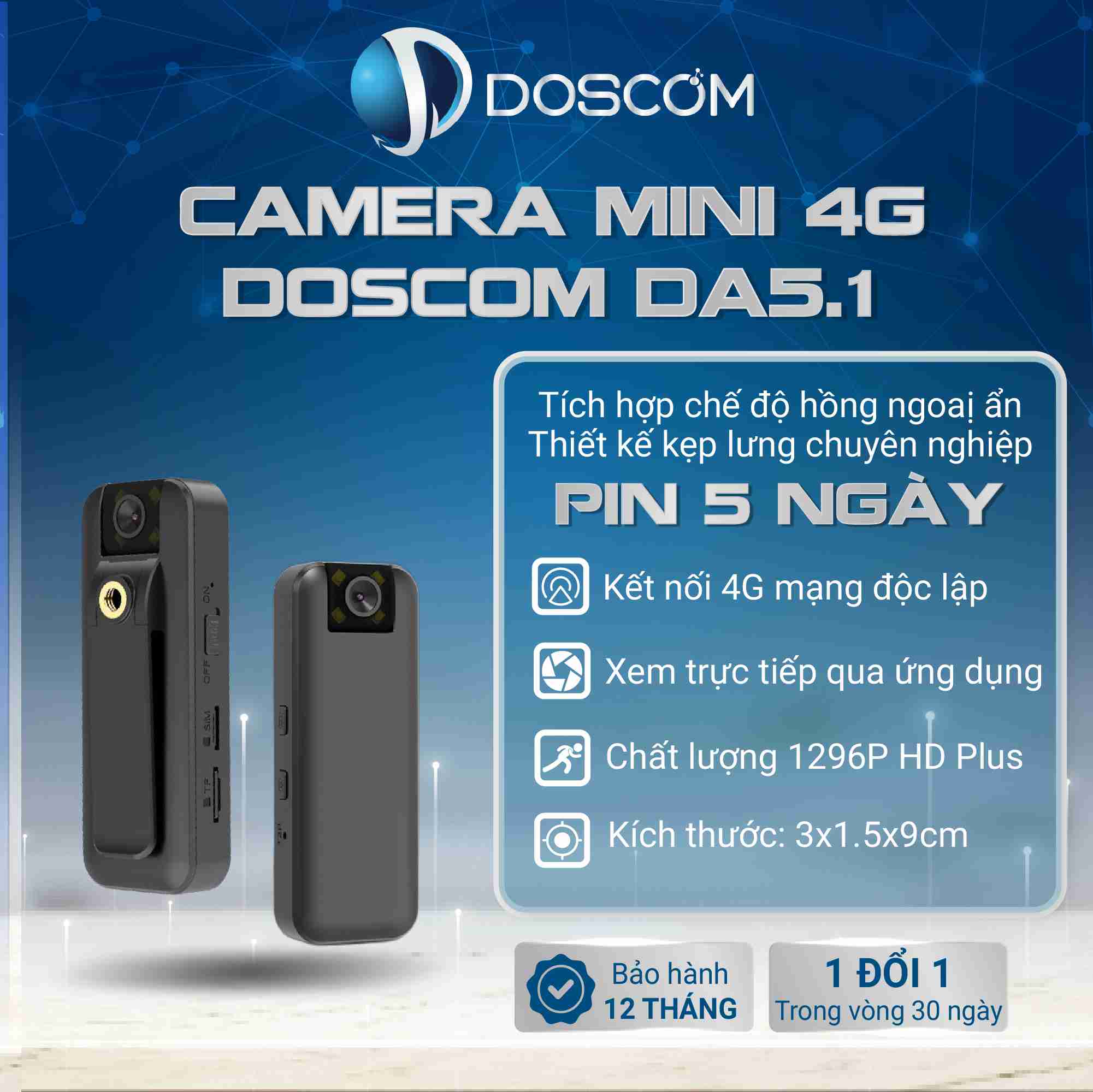 Camera 4G Mini Doscom DA-5.1 Full HD 1296P Góc Siêu Rộng, Hỗ Trợ Tầm ...
